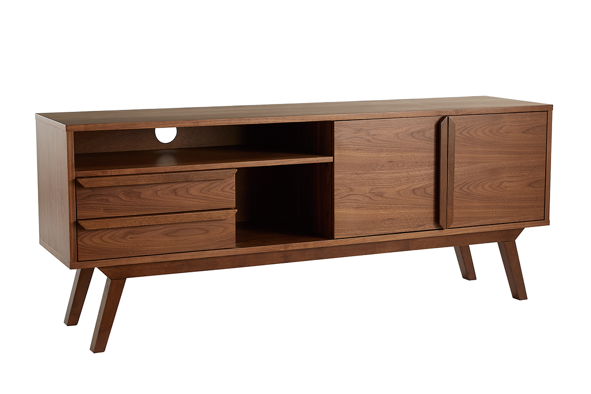 Meuble TV - Buffet vintage bois foncé noyer L160 cm VOLVER - Miliboo