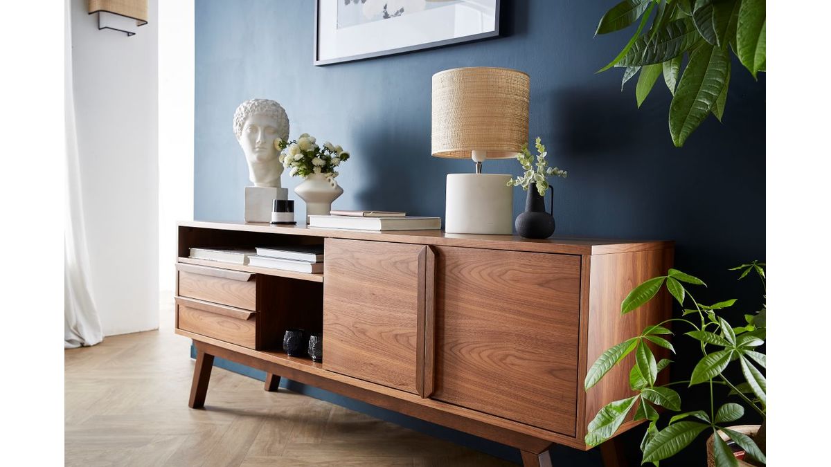 Meuble TV - Buffet vintage bois foncé noyer L160 cm VOLVER - Miliboo